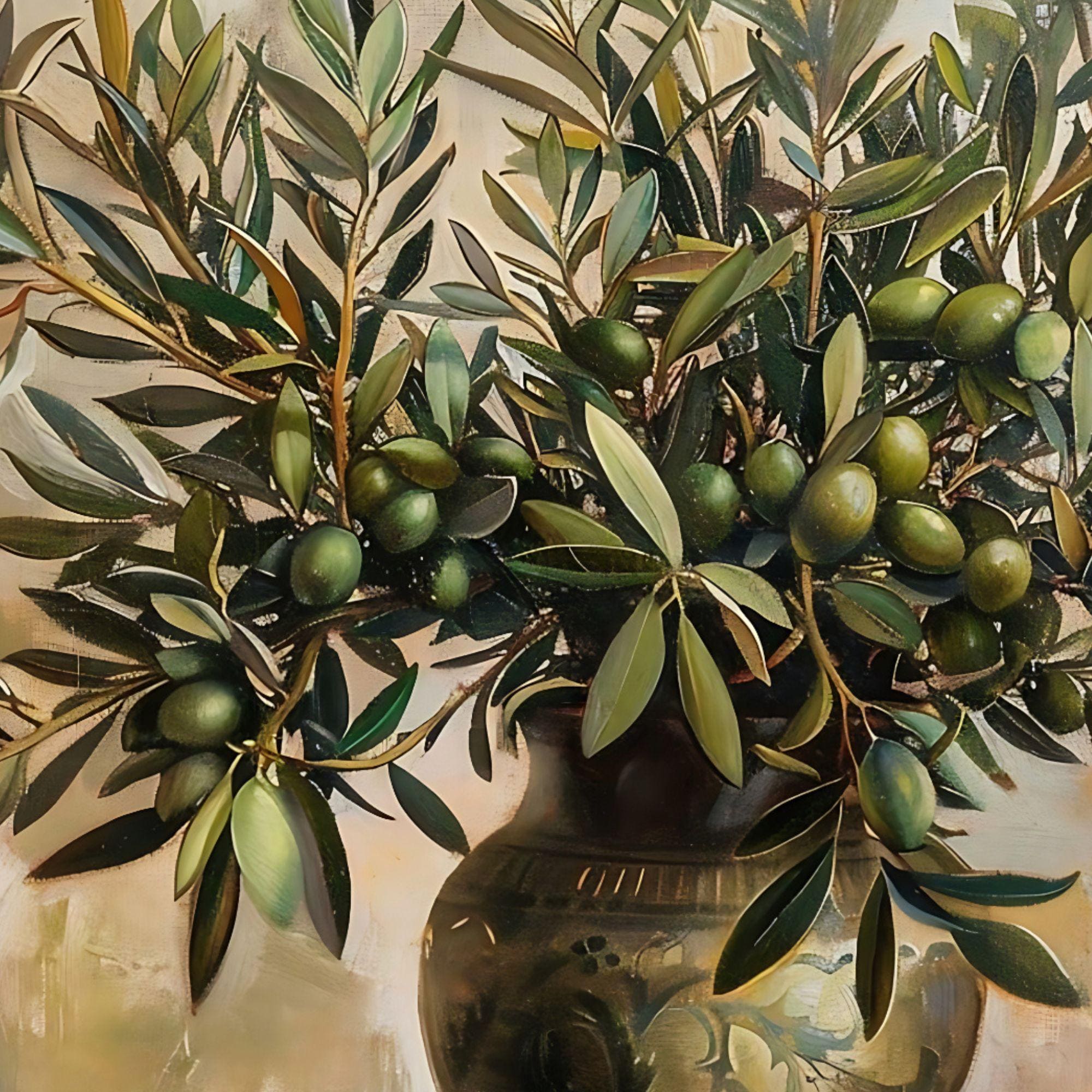 Vintage Olive Tree in Vase Wall Art Print, Olive Branches in Vase ...