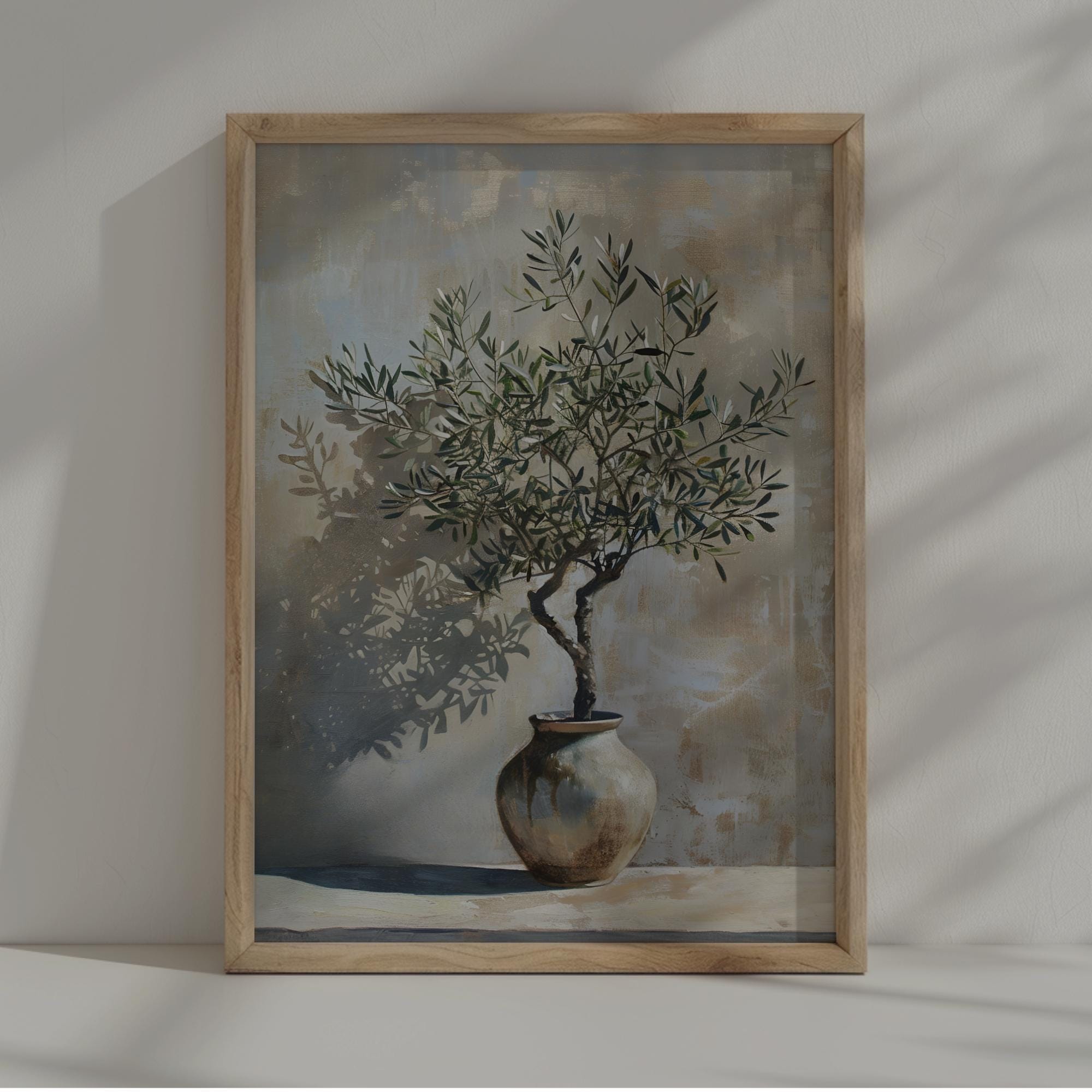 Vintage Olive Tree in Antique Vase Art, Olive Tree Painting Set of 2 ...