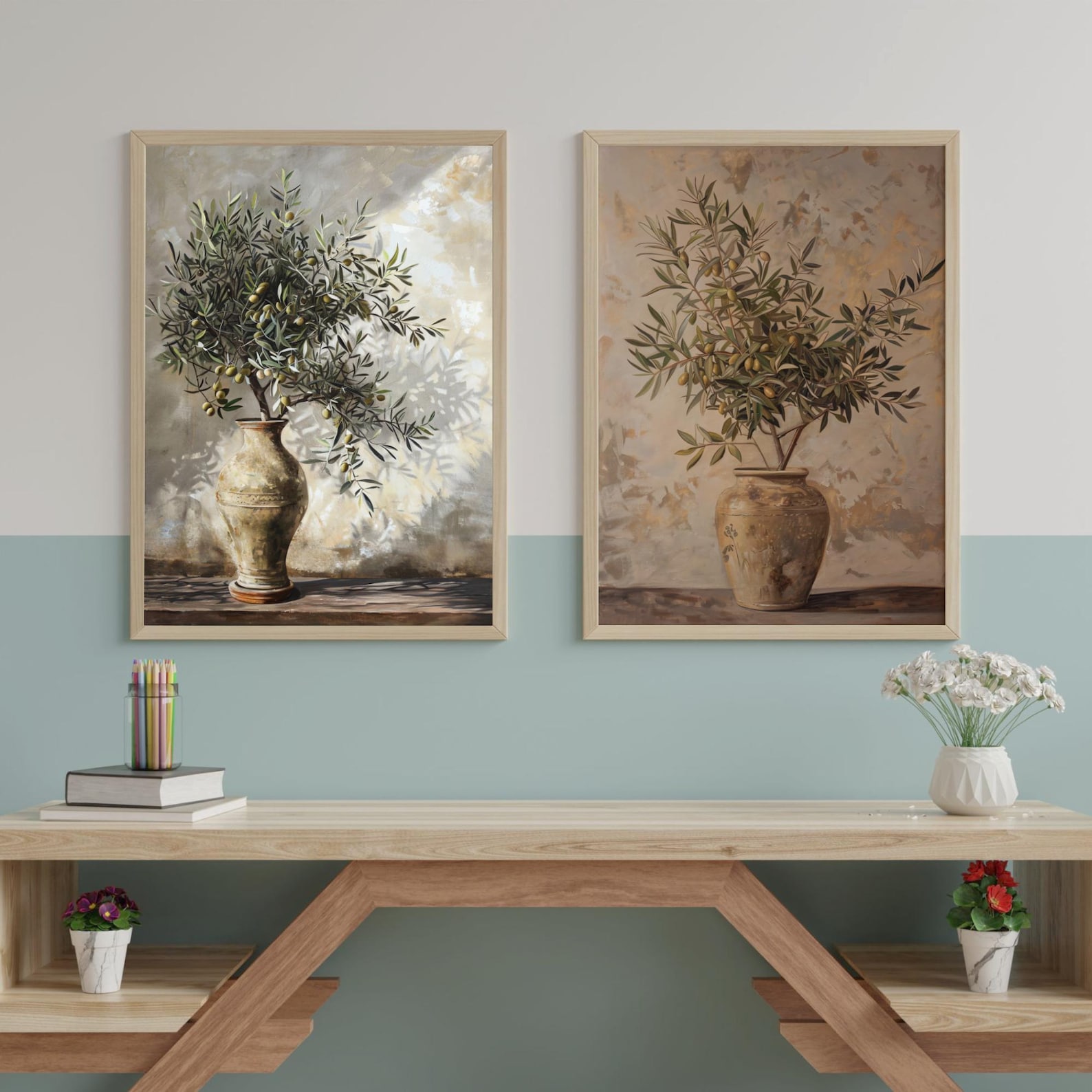 Vintage Olive Tree Print Set of 2, Olive Tree in Vase Painting Wall Art ...