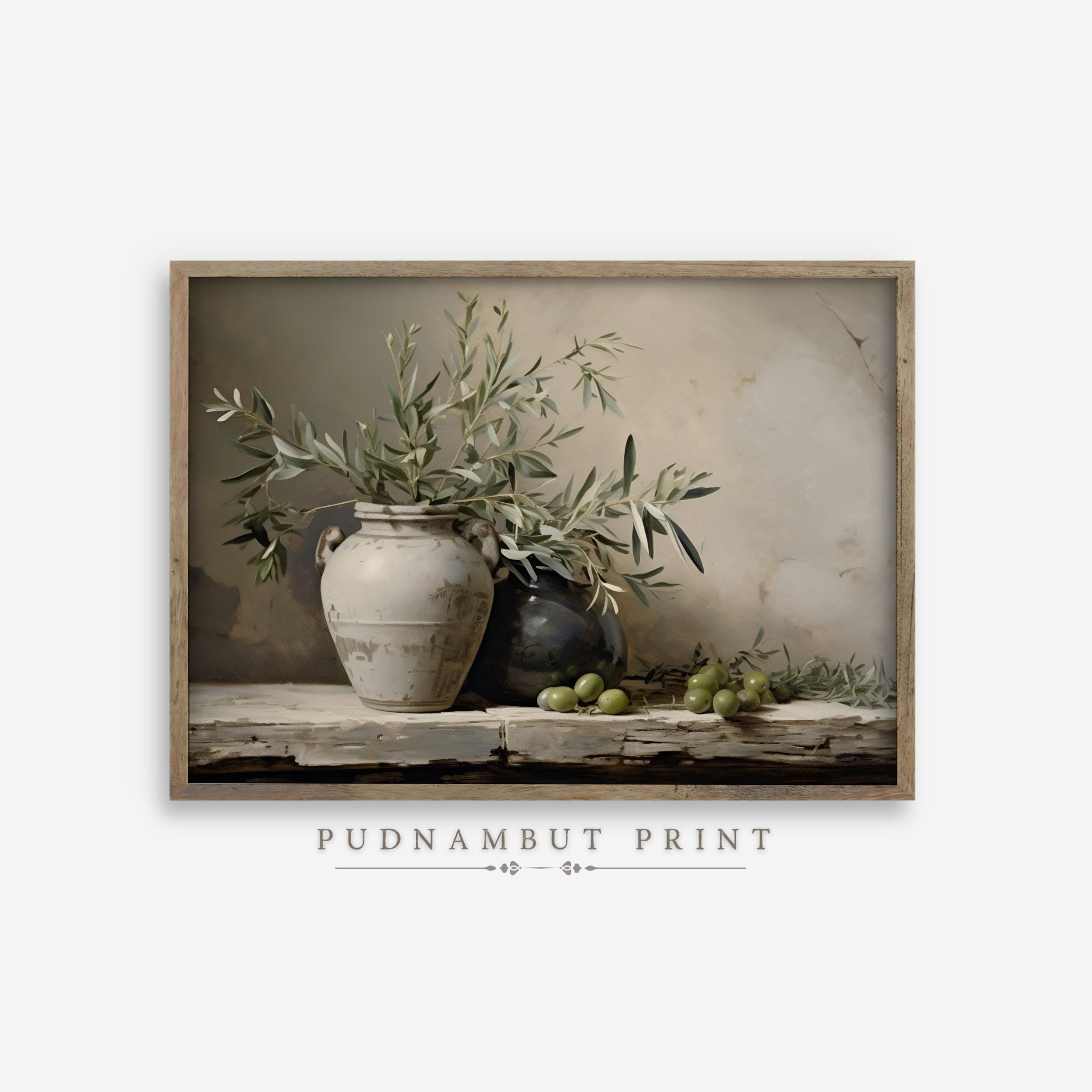 Vintage Olive Tree Painting Wall Art, Muted Tones, Neutral Botanical ...
