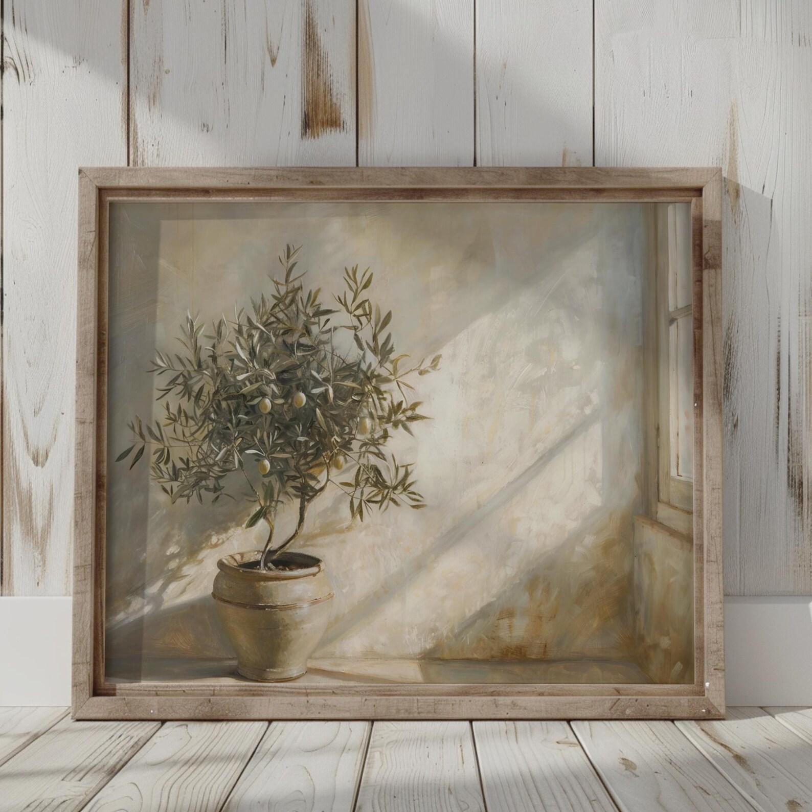 Rustic Olive Tree in Vase Art Print, Neutral Botanical Art, Vintage ...