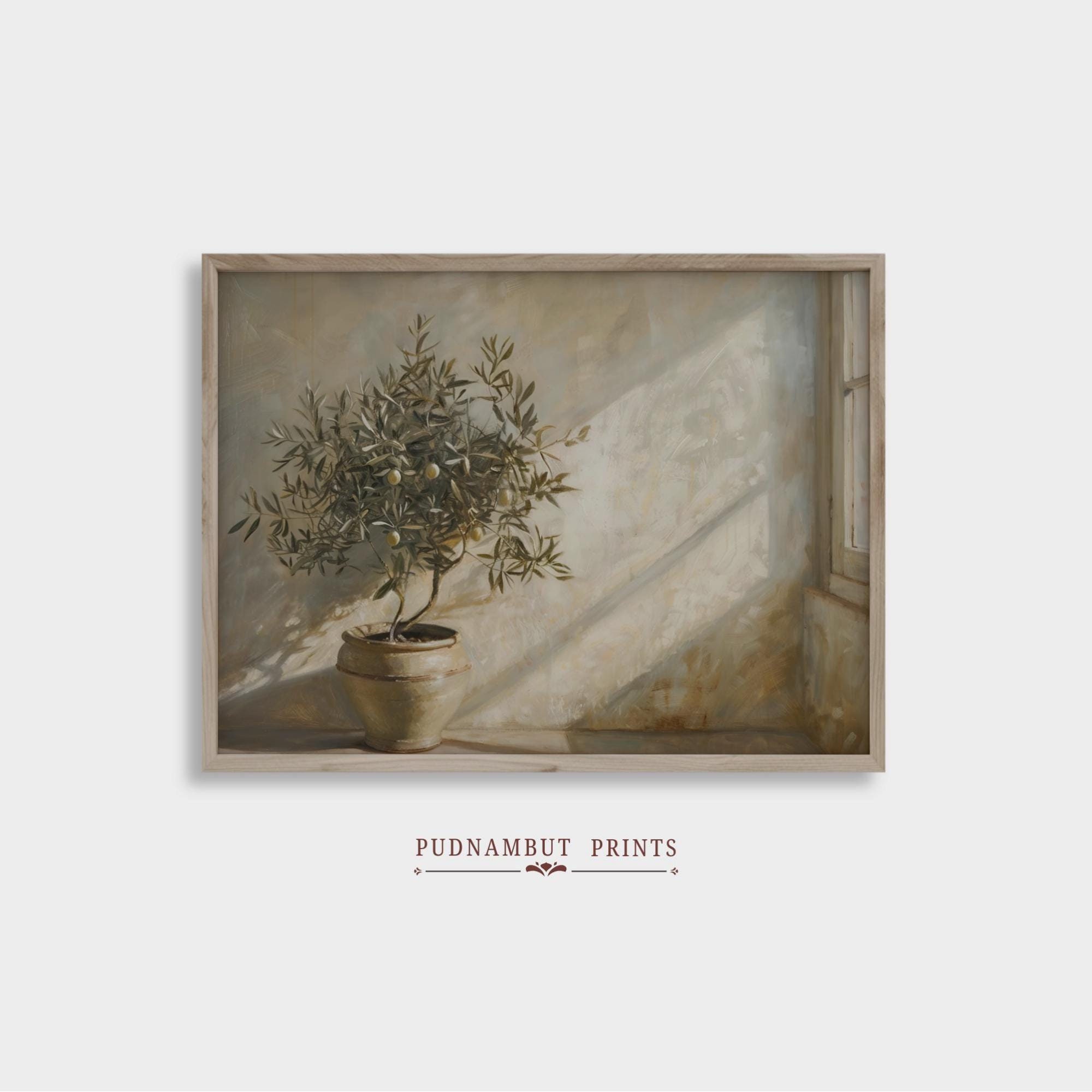 Rustic Olive Tree in Vase Art Print, Neutral Botanical Art, Vintage ...