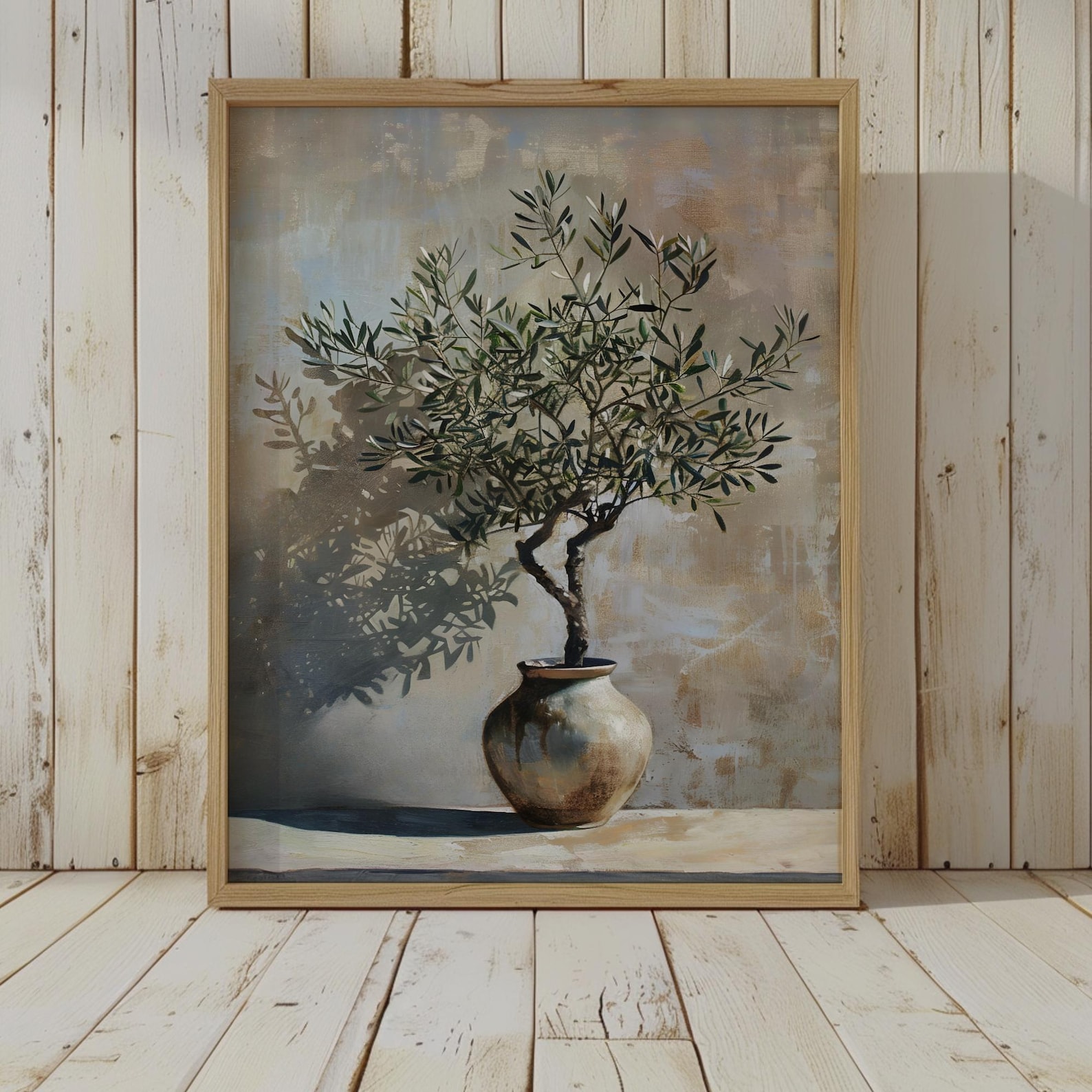 Vintage Olive Tree in Antique Vase Art, Olive Tree Painting Set of 2 ...