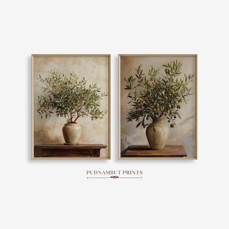 Olive Tree Print Set of 2, Vintage Olive Tree Painting Wall Art, Italy ...