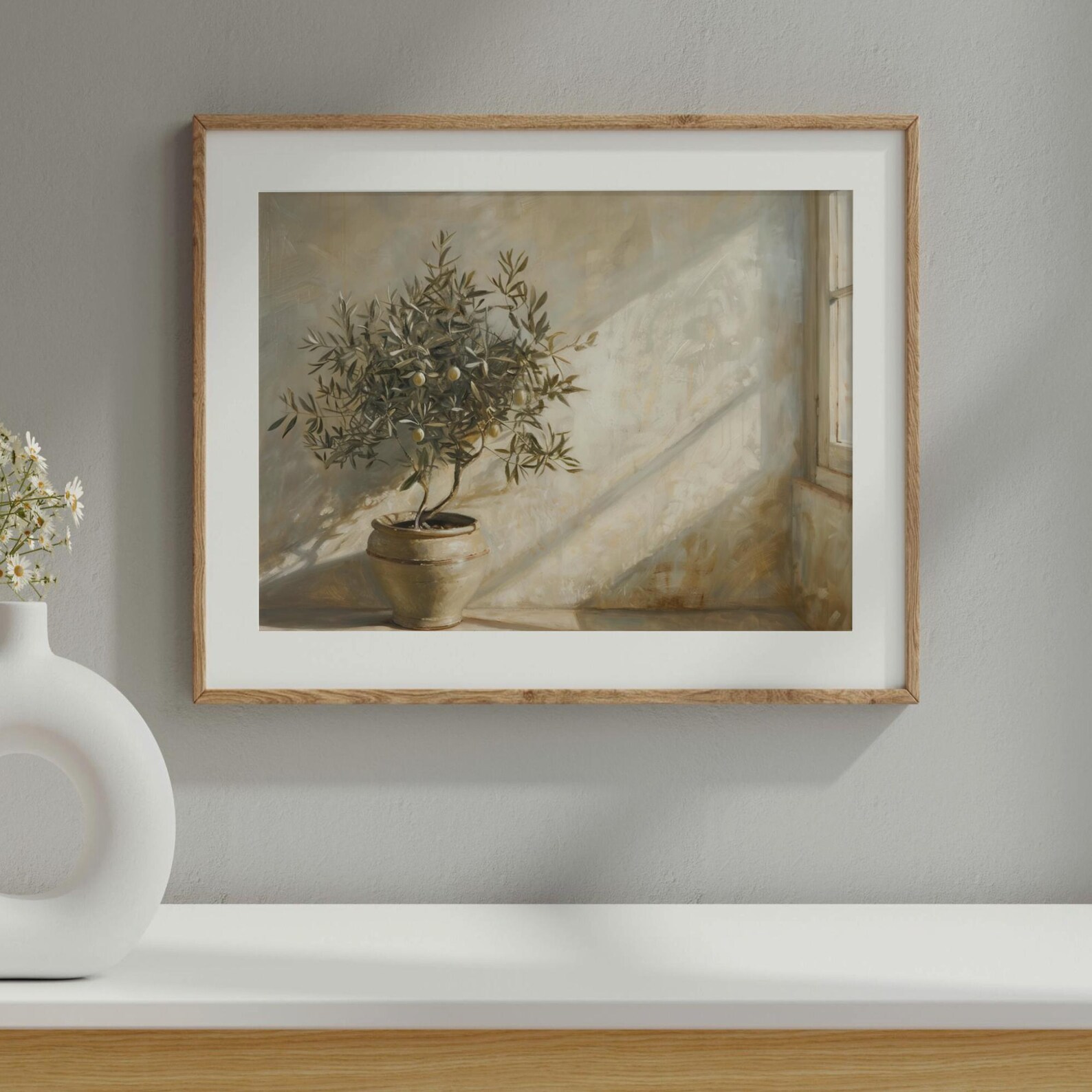 Rustic Olive Tree in Vase Art Print, Neutral Botanical Art, Vintage ...