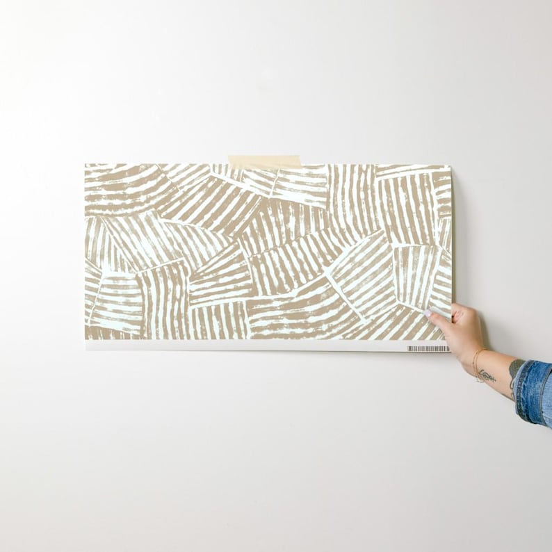 Tan Brushstroke Grasscloth Wallpaper - Abstract Midcentury by ...