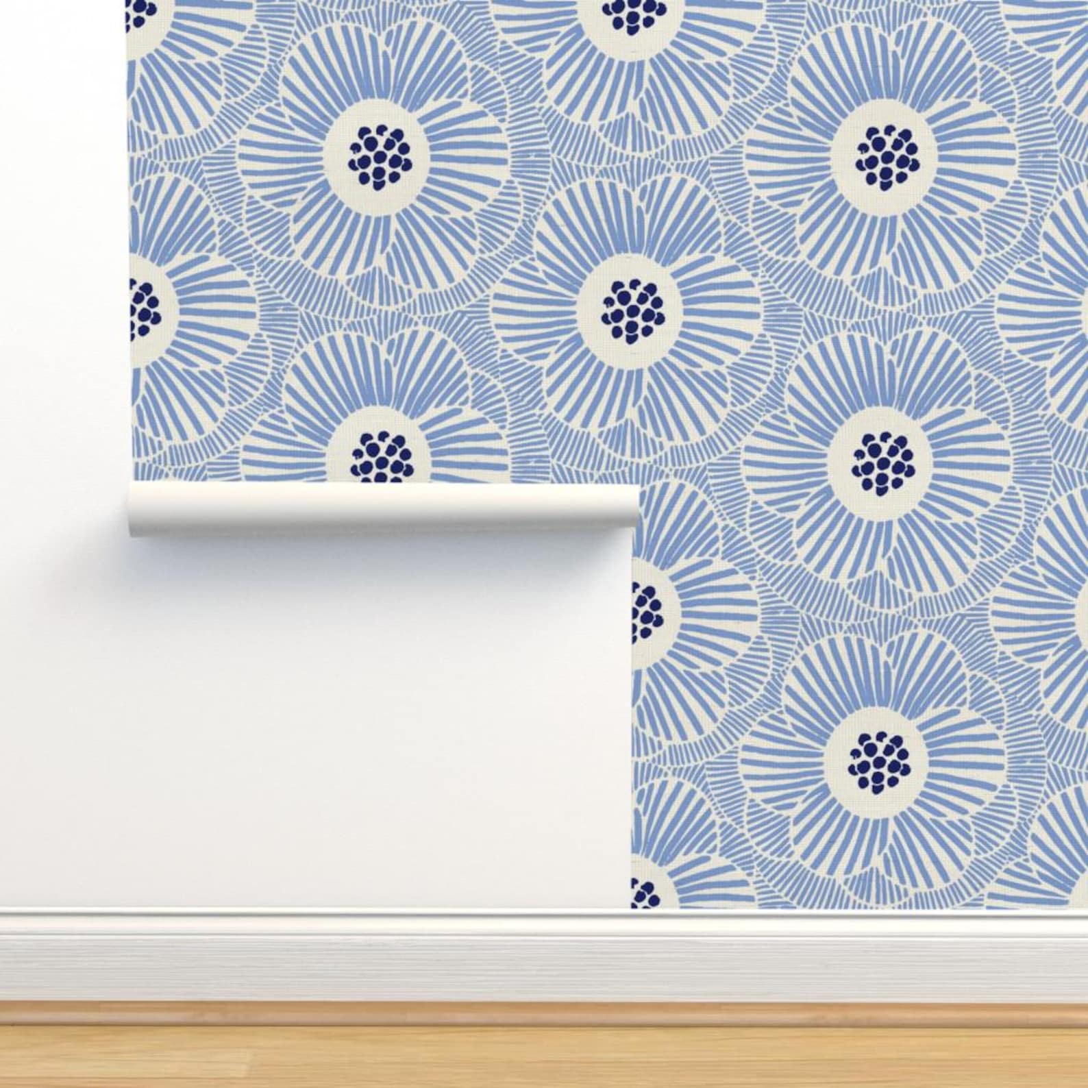 Blue Camellia Grasscloth Wallpaper - Overlapping Camellia by Vivdesign ...