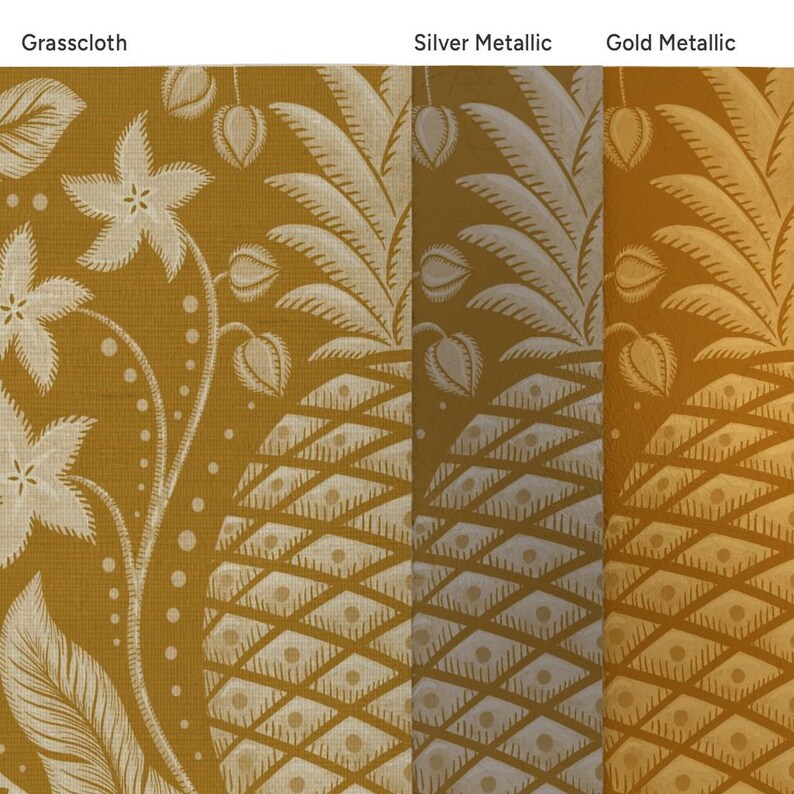 Pineapple Damask Grasscloth Wallpaper - Tropical Fruit Damask by Me ...