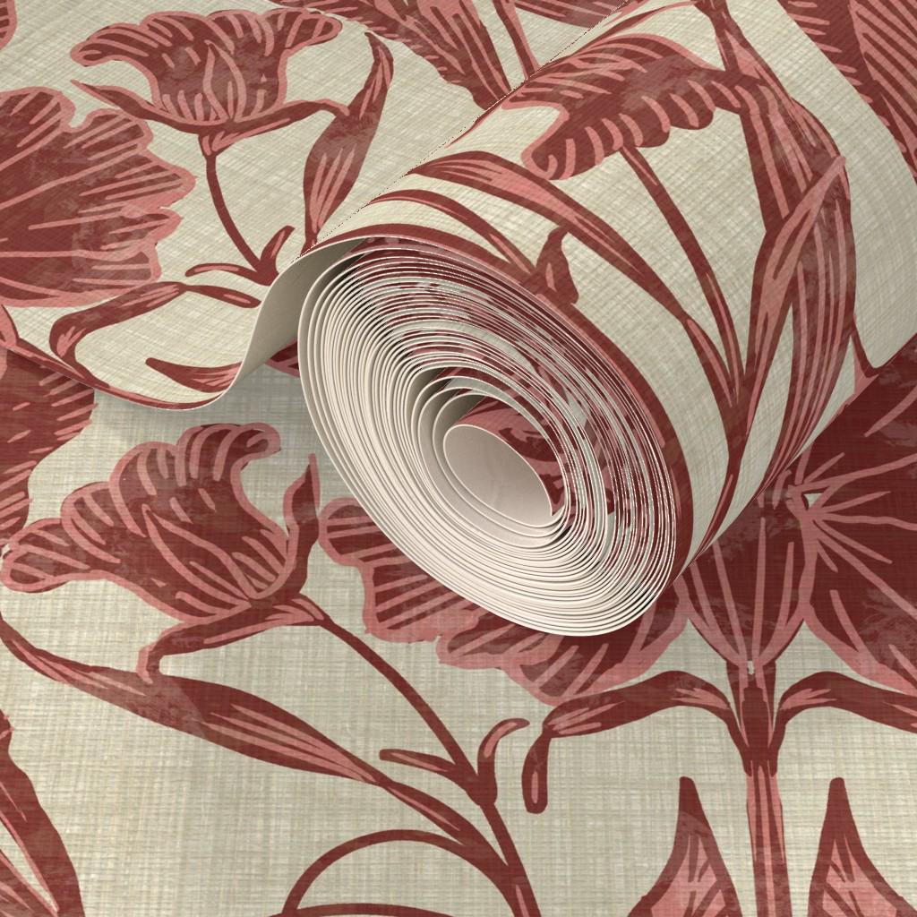 Ruby Red Floral Grasscloth Wallpaper - Block Print by Smokeinthewoods ...