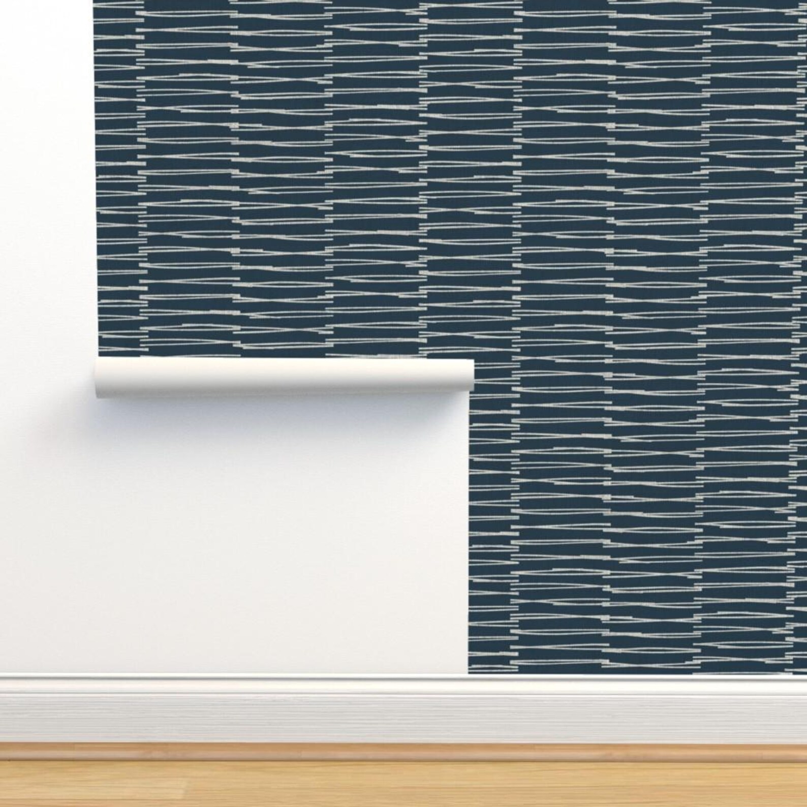 Indigo Geometric Grasscloth Wallpaper - Indigo Dash by Fleabat - Blue ...