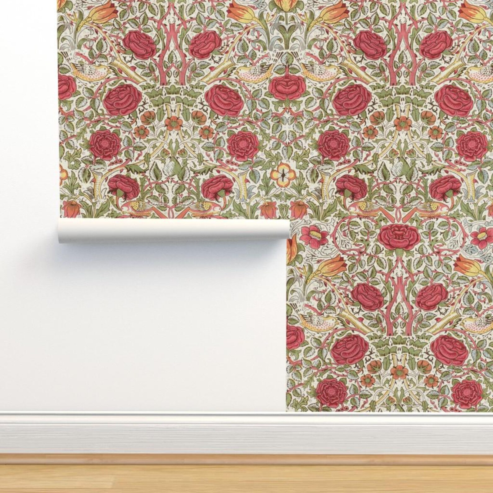 Victorian Birds Grasscloth Wallpaper - Rose Finch by Etienne - Arts and ...