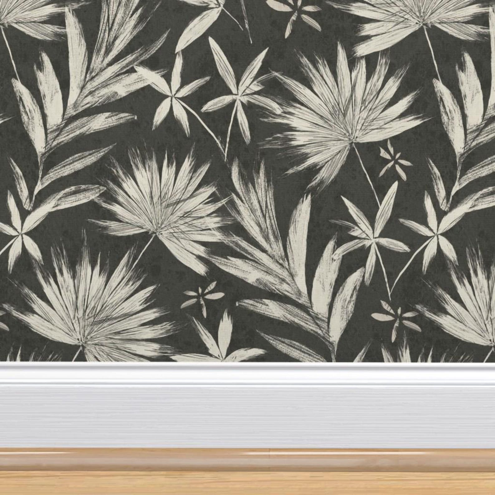 Tropical Bohemian Grasscloth Wallpaper - Ink Palm by Apostrofodesign ...