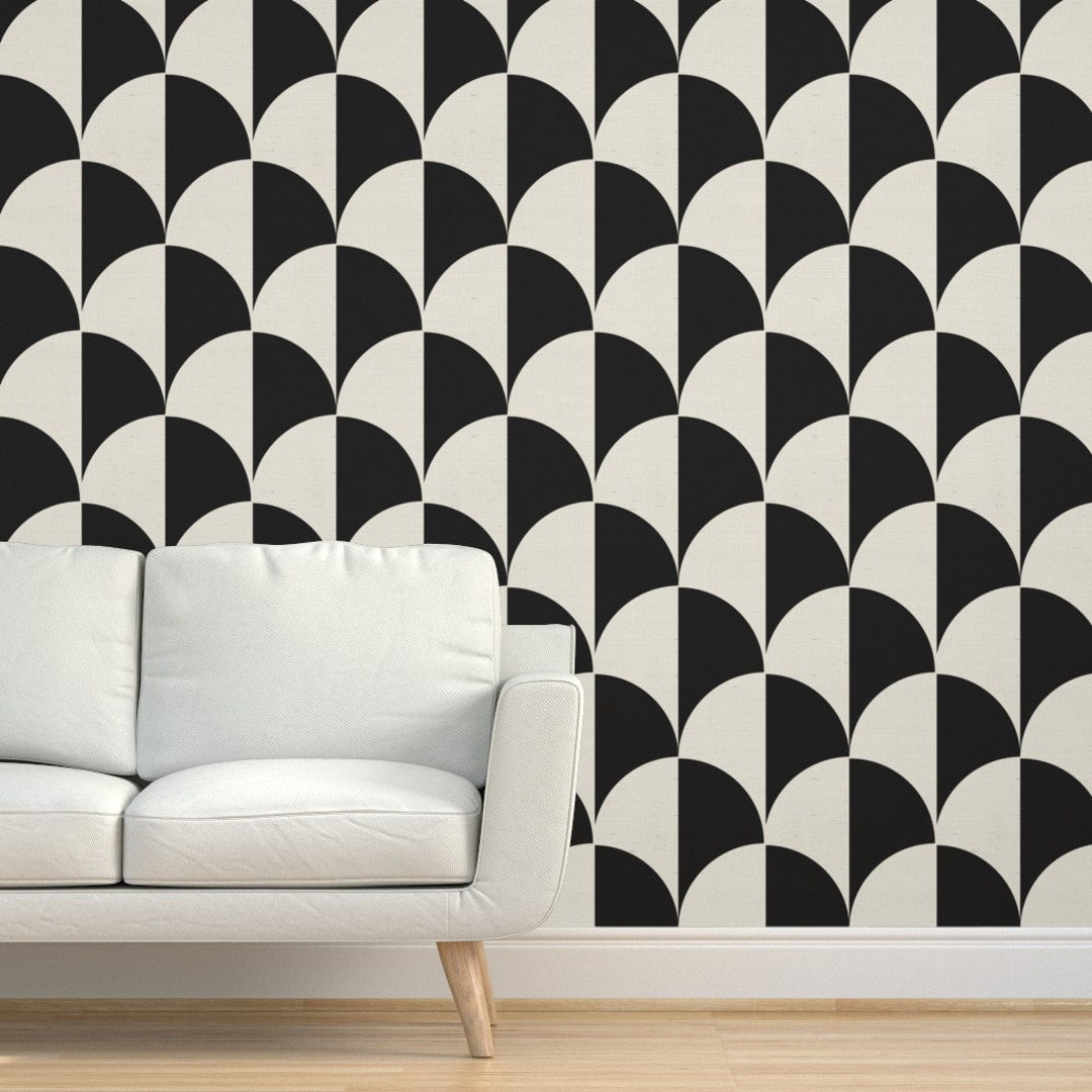 Art Deco Scallop Grasscloth Wallpaper Round Checkers by Anvil_studio ...