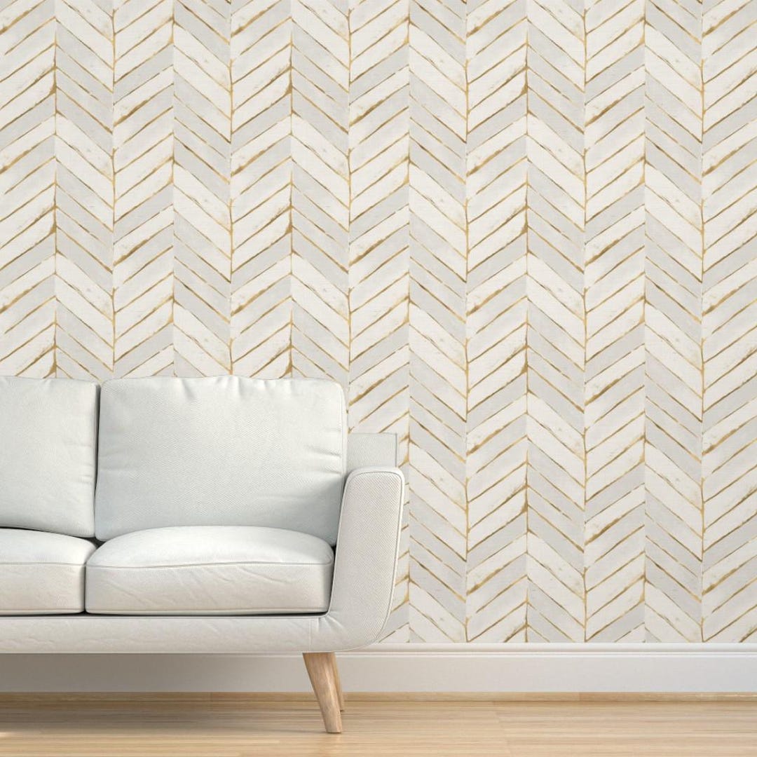 Glam Chevron Grasscloth Wallpaper - Chevron Painterly by Crystal_walen - Herringbone White ...