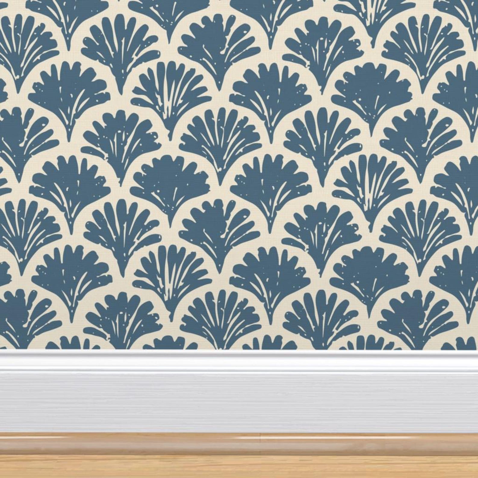 Sea Shell Scallop Grasscloth Wallpaper - Coastal Blue by Teri_the ...