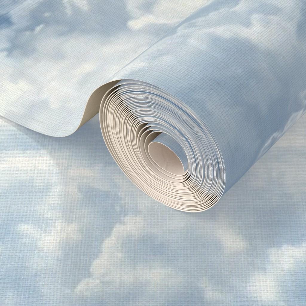 Boho Cloudy Sky Grasscloth Wallpaper - White Clouds by Lbaron - Light ...