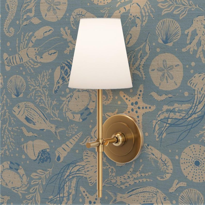Baby Blue Beach Grasscloth Wallpaper - Painted Sea Creatures by ...