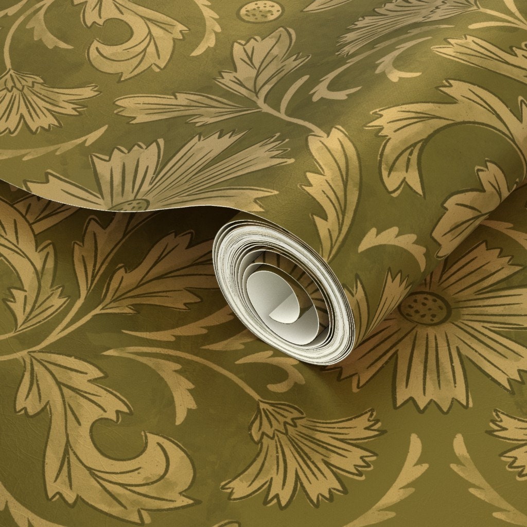 Sage Green Damask Gold or Silver Metallic Wallpaper Sage Damask by Jen ...