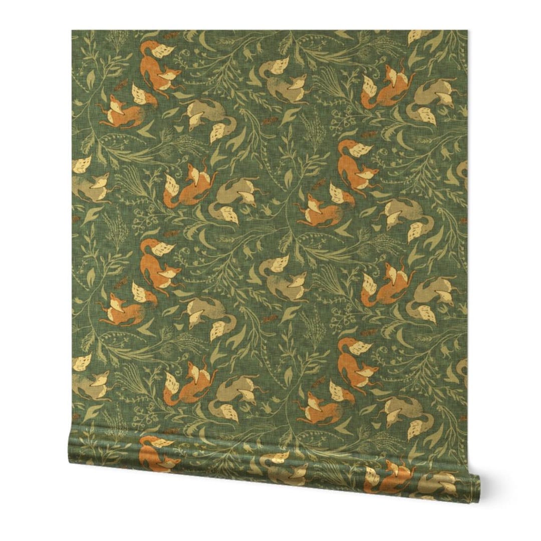 Blue Fox Gold or Silver Metallic Wallpaper - Deluna Foxen by Nouveau ...