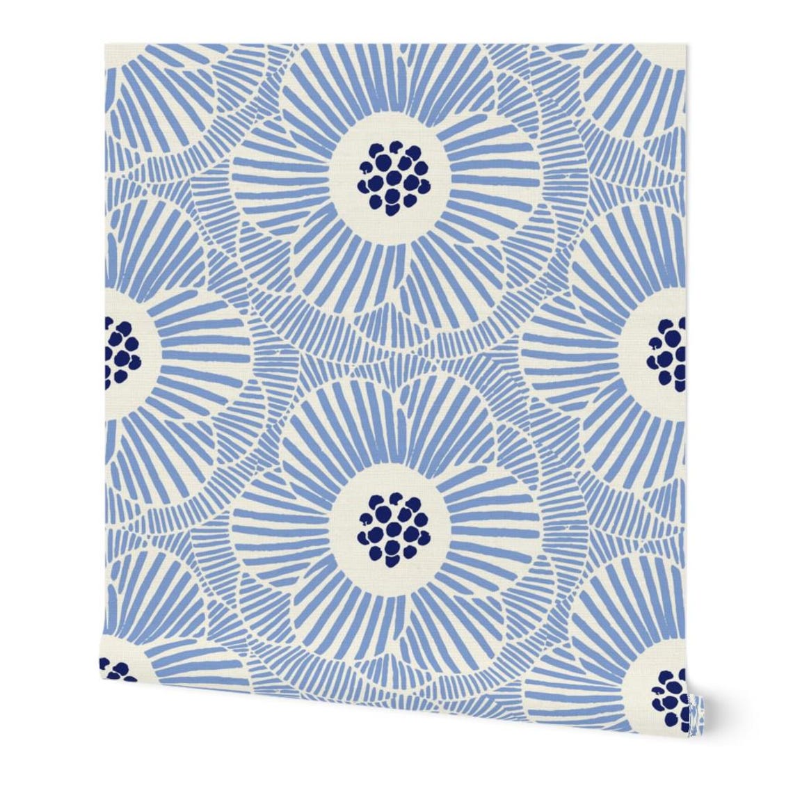 Blue Camellia Grasscloth Wallpaper - Overlapping Camellia by Vivdesign ...