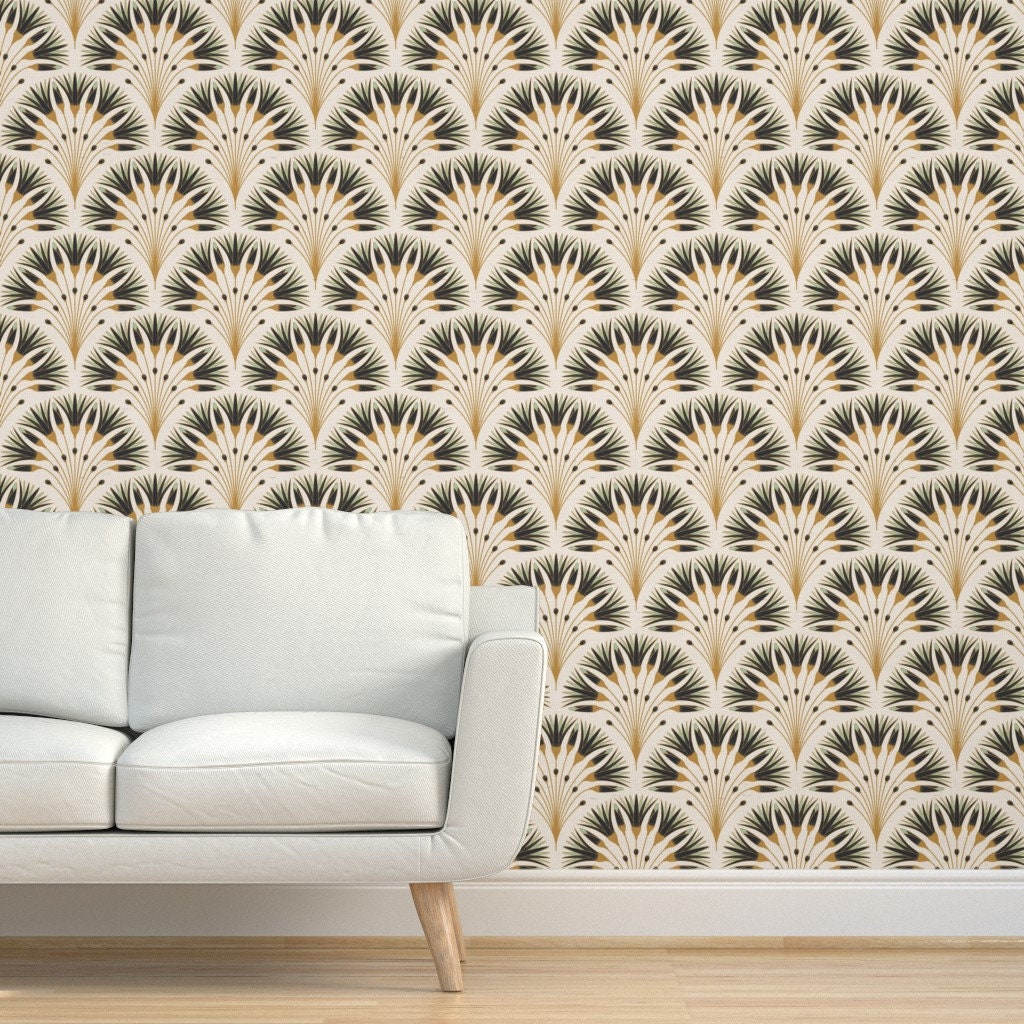 Art Deco Flower Grasscloth Wallpaper 1920s by Garabateo 20s Geometric ...