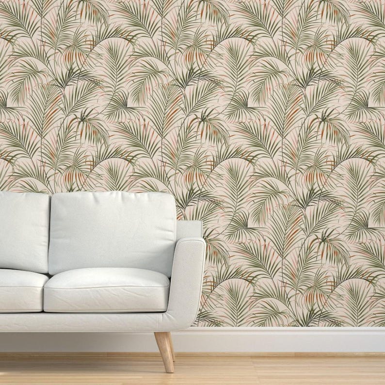 Botanical Leaves Grasscloth Wallpaper - Boho Palms Sage by Silvia ...