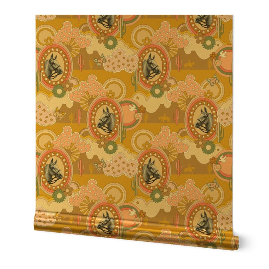 Kitsch Western Gold or Silver Metallic Wallpaper - Horse Western ...