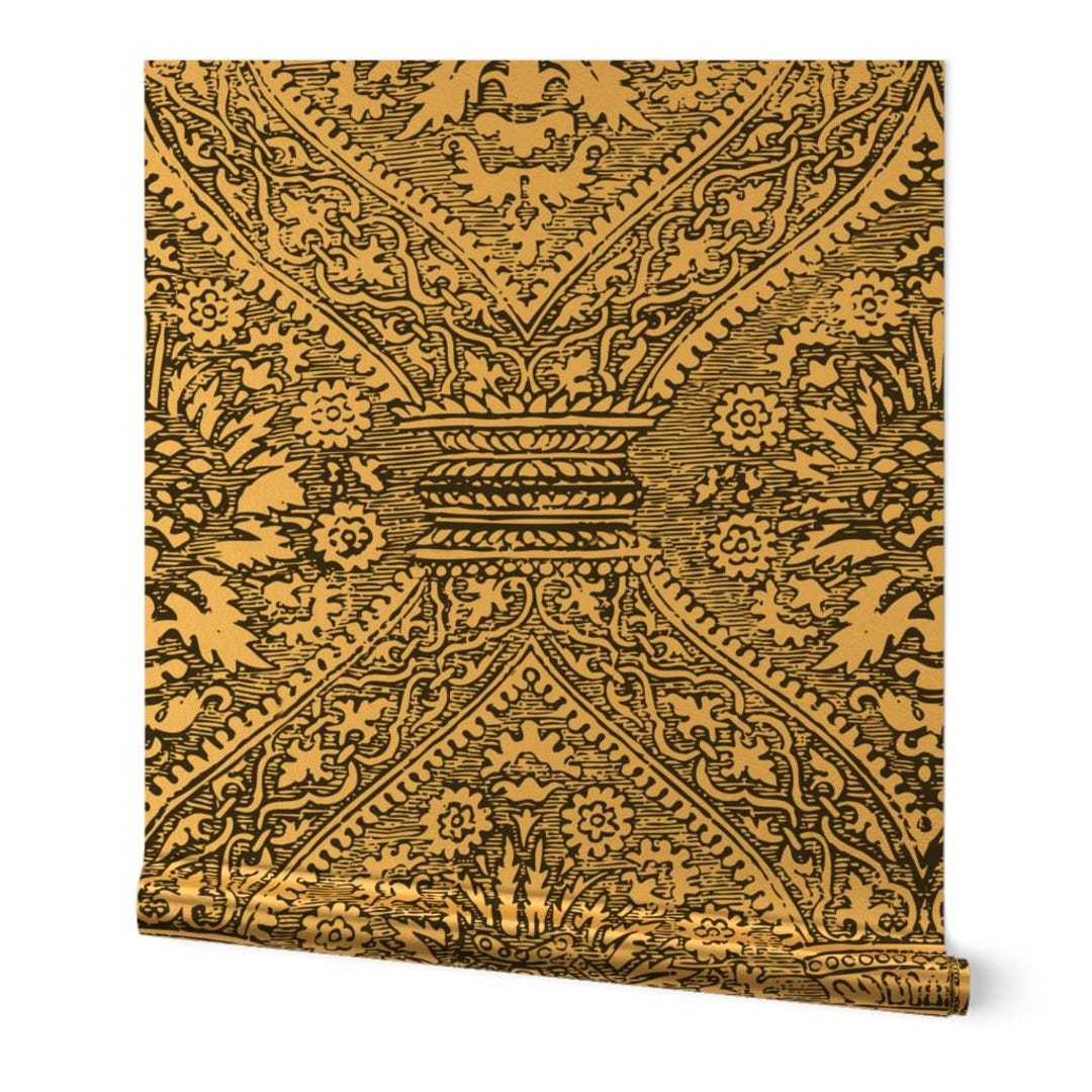 Medieval Damask Gold or Silver Metallic Wallpaper - Spanish Medallion ...