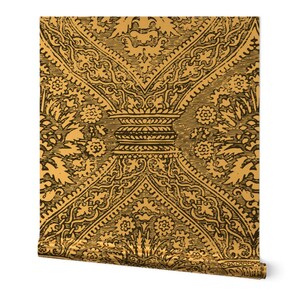 Medieval Damask Gold or Silver Metallic Wallpaper - Spanish Medallion ...