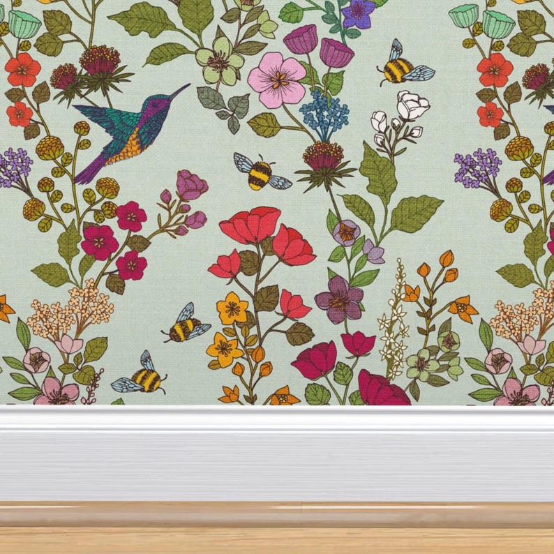 Victorian Grasscloth Wallpaper - Hummingbird and Bee by Ceciliamok ...