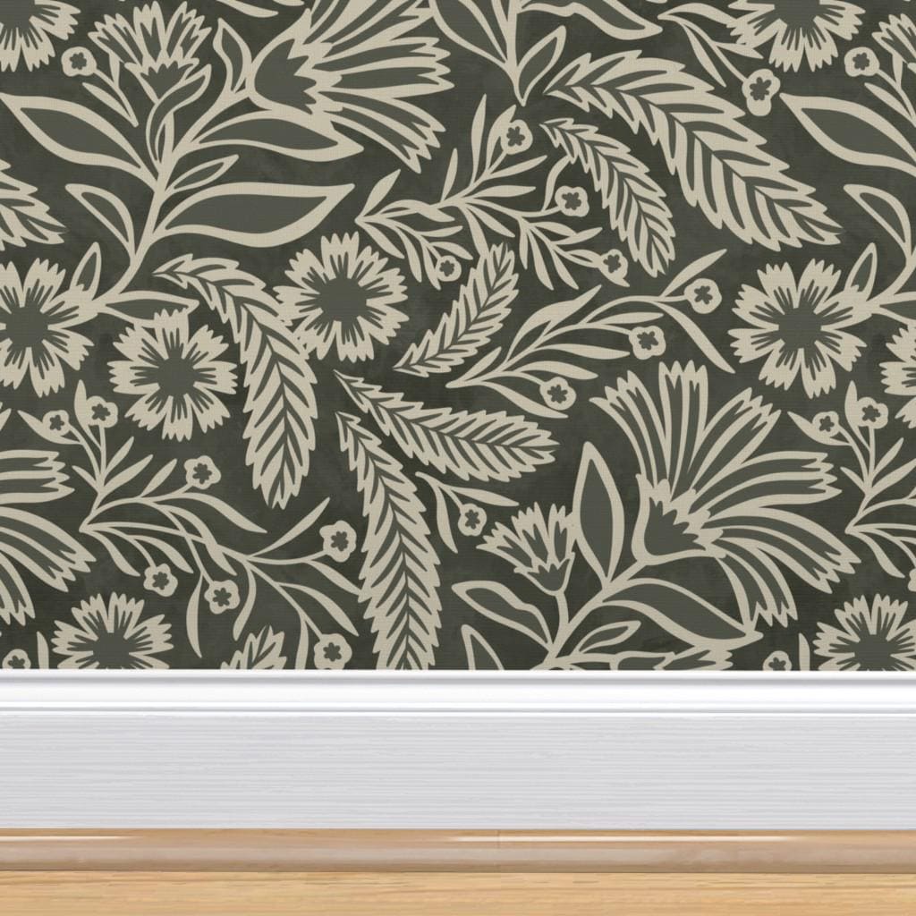 Farmhouse Floral Grasscloth Wallpaper - Trailing Florals by Jen_owens ...