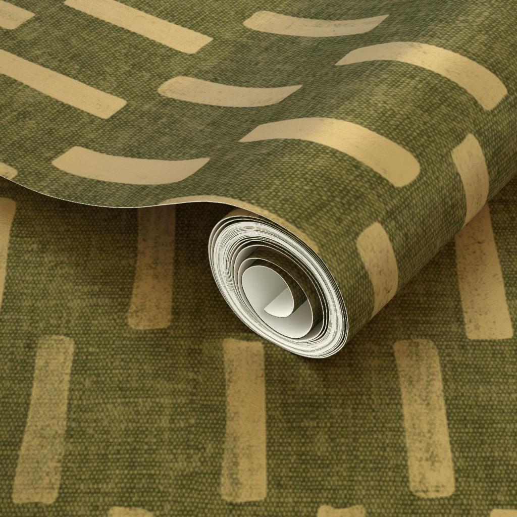 Dark Sage Farmhouse Gold or Silver Metallic Wallpaper - Block Print ...