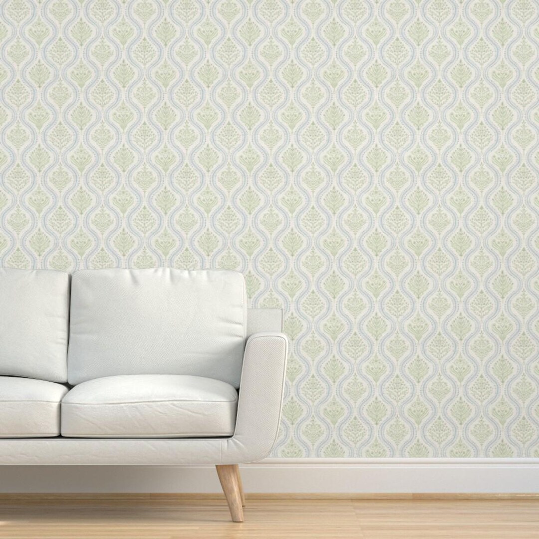 Preppy Paisley Grasscloth Wallpaper - Cornflower Green Blue by Danika ...