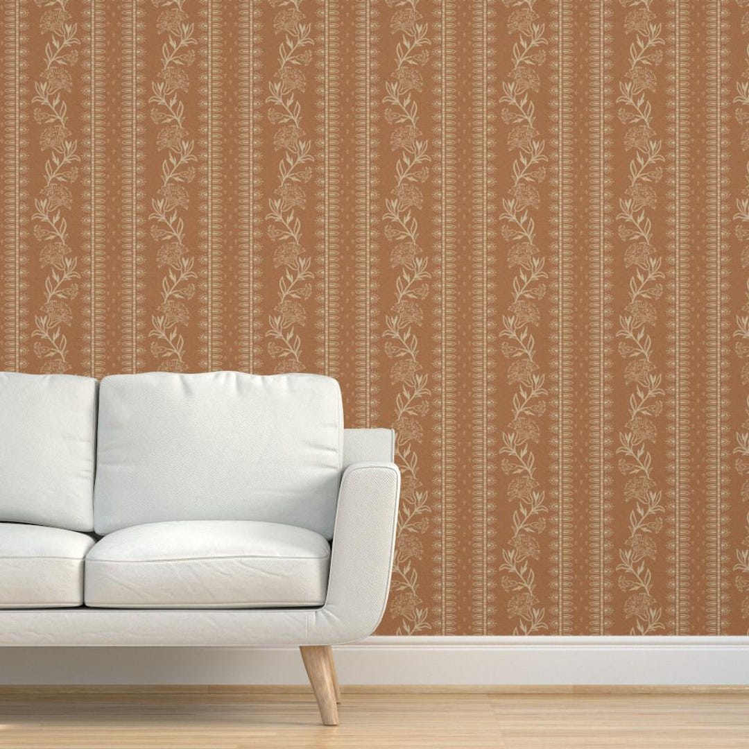 Block Print Grasscloth Wallpaper - Trailing Carnations by Gargipanwar ...