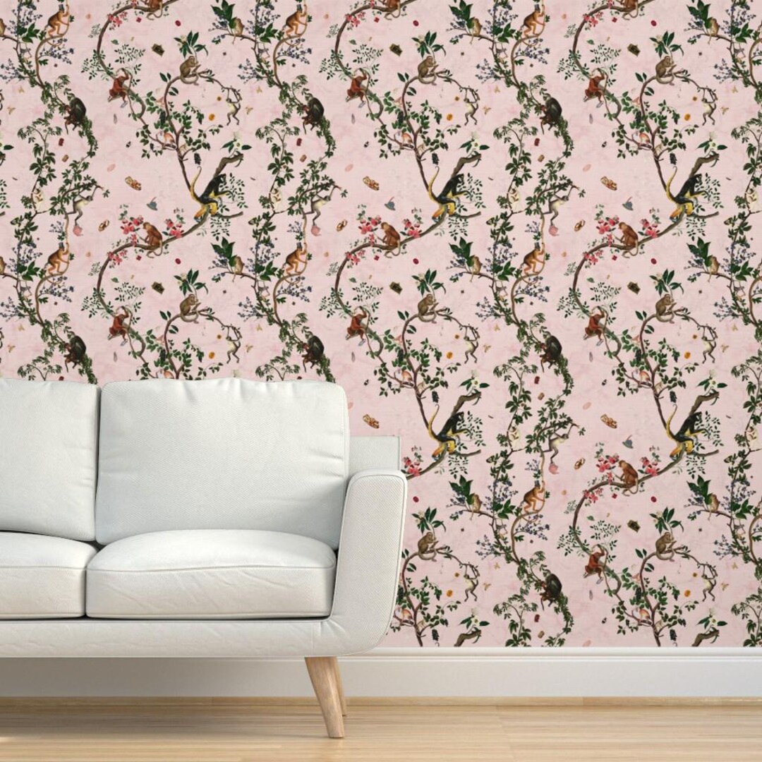 Maximalist Pink Grasscloth Wallpaper - Monkey World Pink by ...