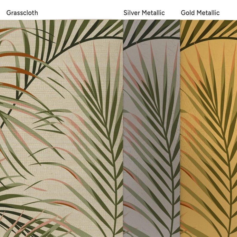 Botanical Leaves Grasscloth Wallpaper - Boho Palms Sage by Silvia ...