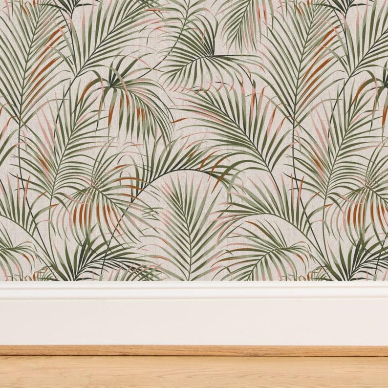 Botanical Leaves Grasscloth Wallpaper - Boho Palms Sage by Silvia ...