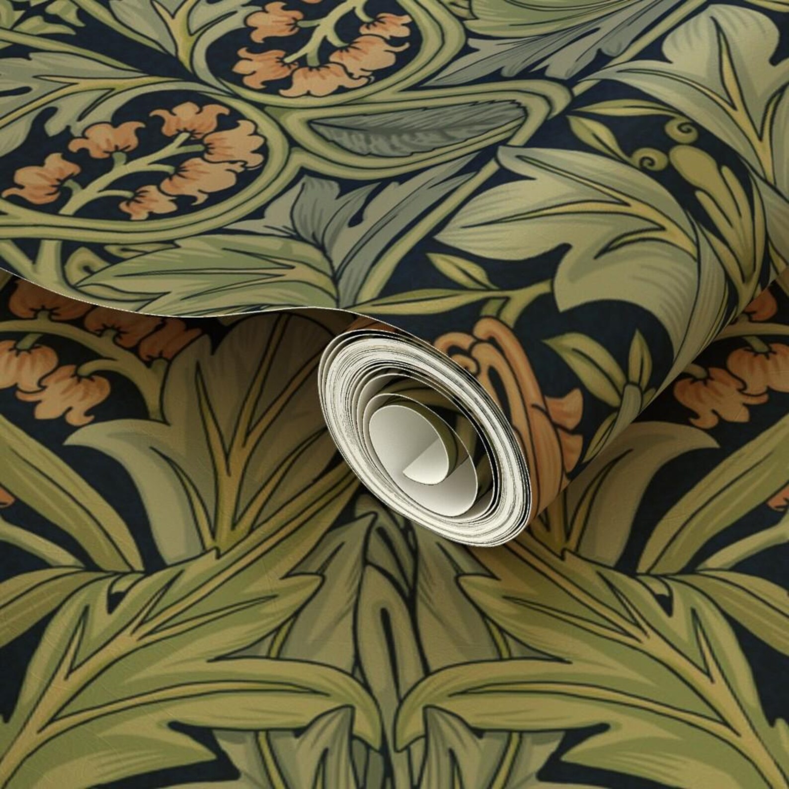 Botanical Damask Gold or Silver Metallic Wallpaper - Morris Bluebell by ...