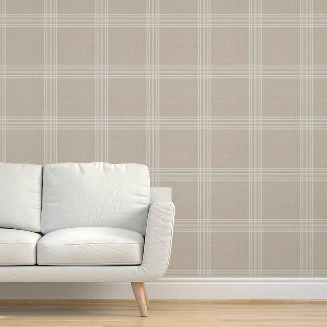 Neutral Plaid Grasscloth Wallpaper - Windowpane by Devondesignco ...