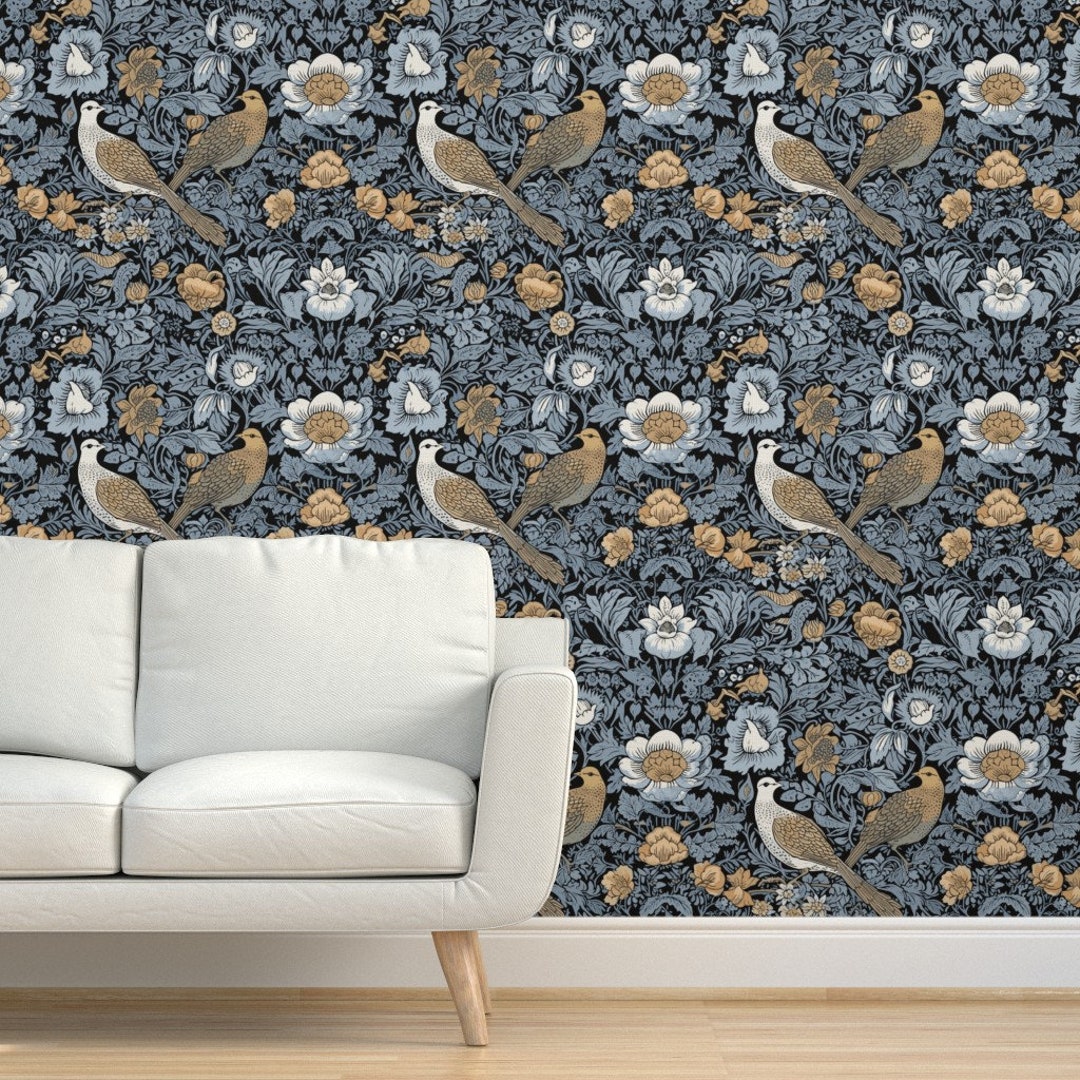 Blue Victorian Grasscloth Wallpaper Love Birds by Cherylgrahamdesigns ...