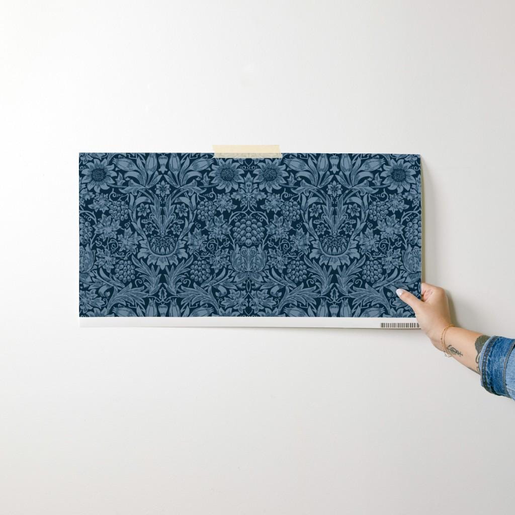 Vintage Victorian Grasscloth Wallpaper - Sunflower in Blue by ...