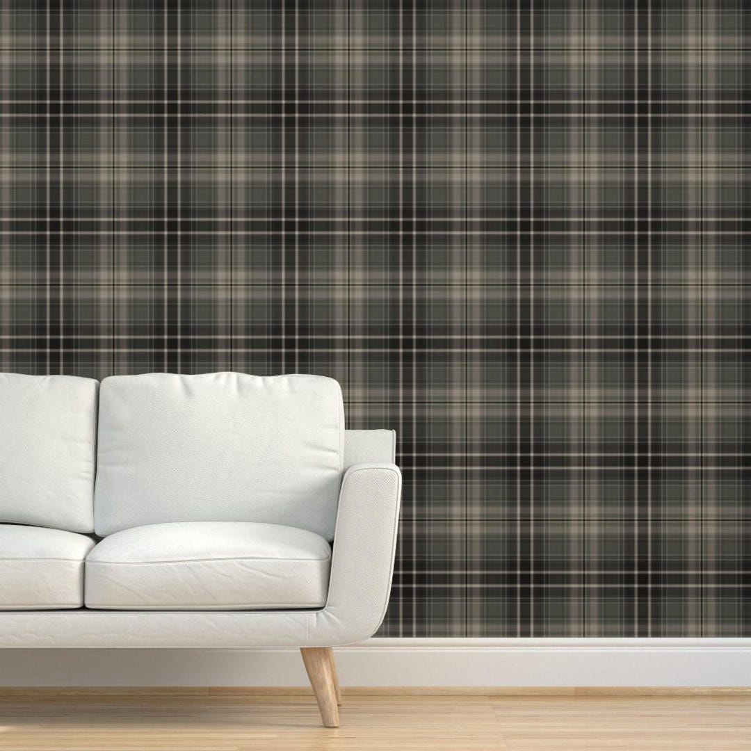Dark Neutral Plaid Grasscloth Wallpaper - Grey and Black Plaid by ...