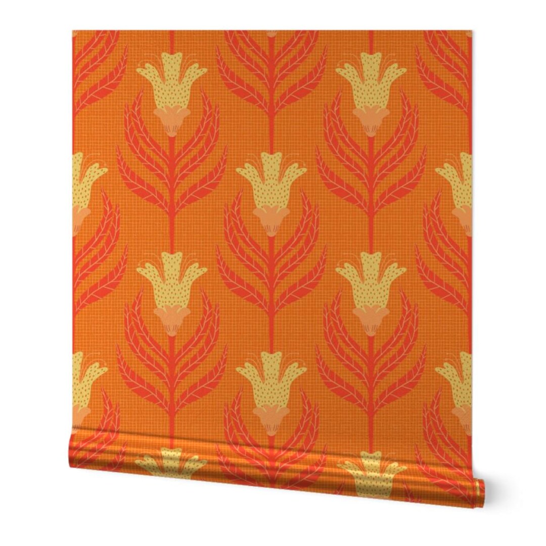 Floral Damask Gold or Silver Metallic Wallpaper - Bexley Orange by ...