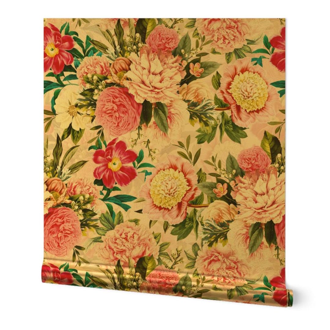 Redoute Peony Gold or Silver Metallic Wallpaper - Redoute Roses by ...