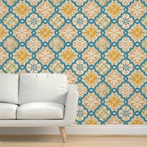 Geometric Tile Grasscloth Wallpaper - Kitchen Backsplash Tiles by ...