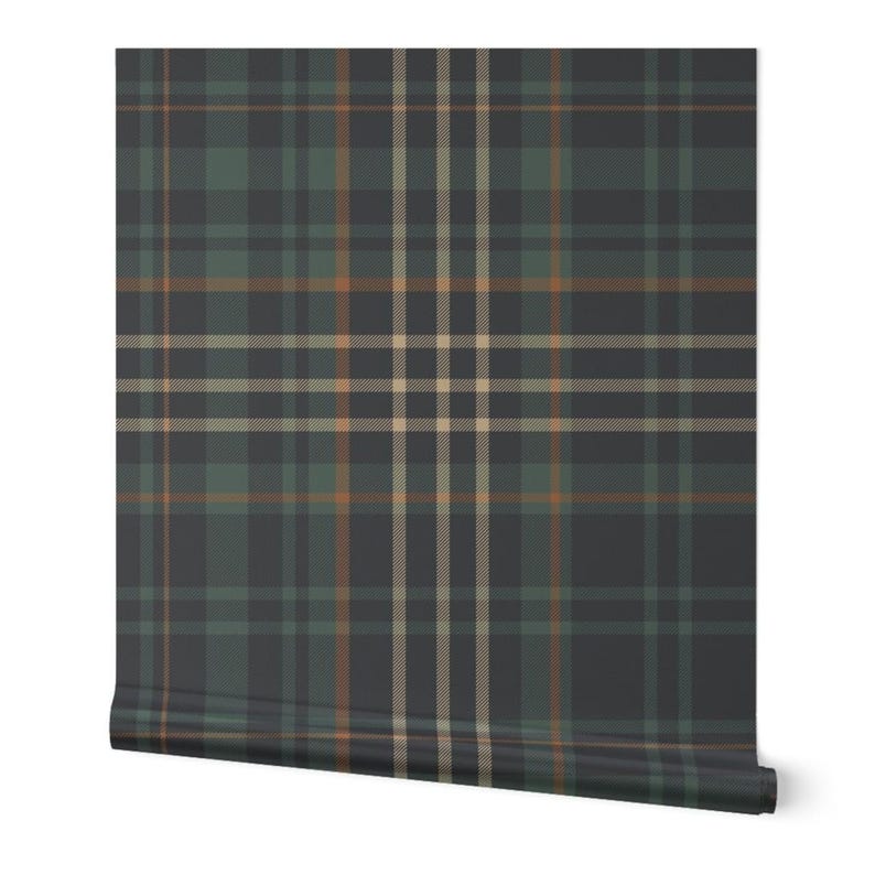 Dark Green Check Gold or Silver Metallic Wallpaper - Modern Tartan ...