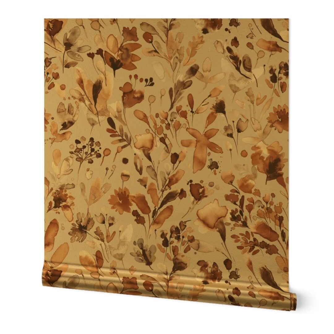 Rustic Floral Gold or Silver Metallic Wallpaper - Summer Rustic Floral ...