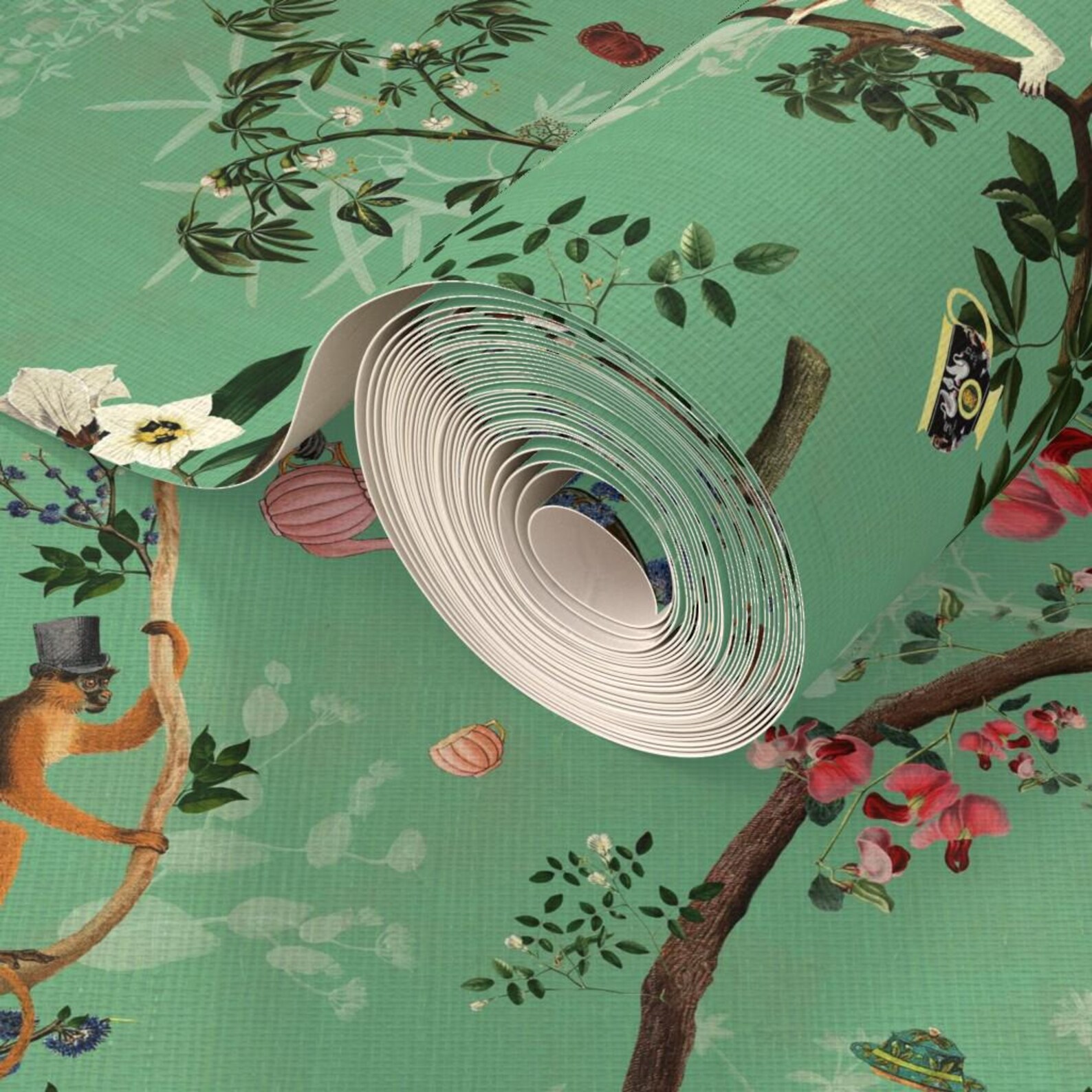 Glam Chinoiserie Grasscloth Wallpaper - Monkey World by Fifikoussout ...