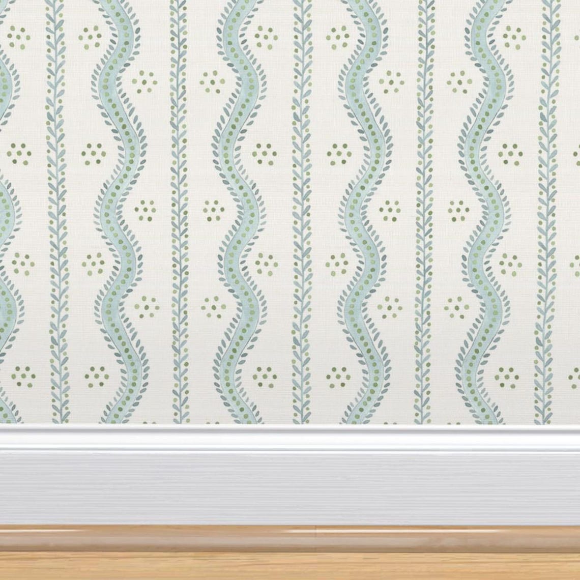 Mint Green Preppy Grasscloth Wallpaper - Andrew Stripe by Danika ...