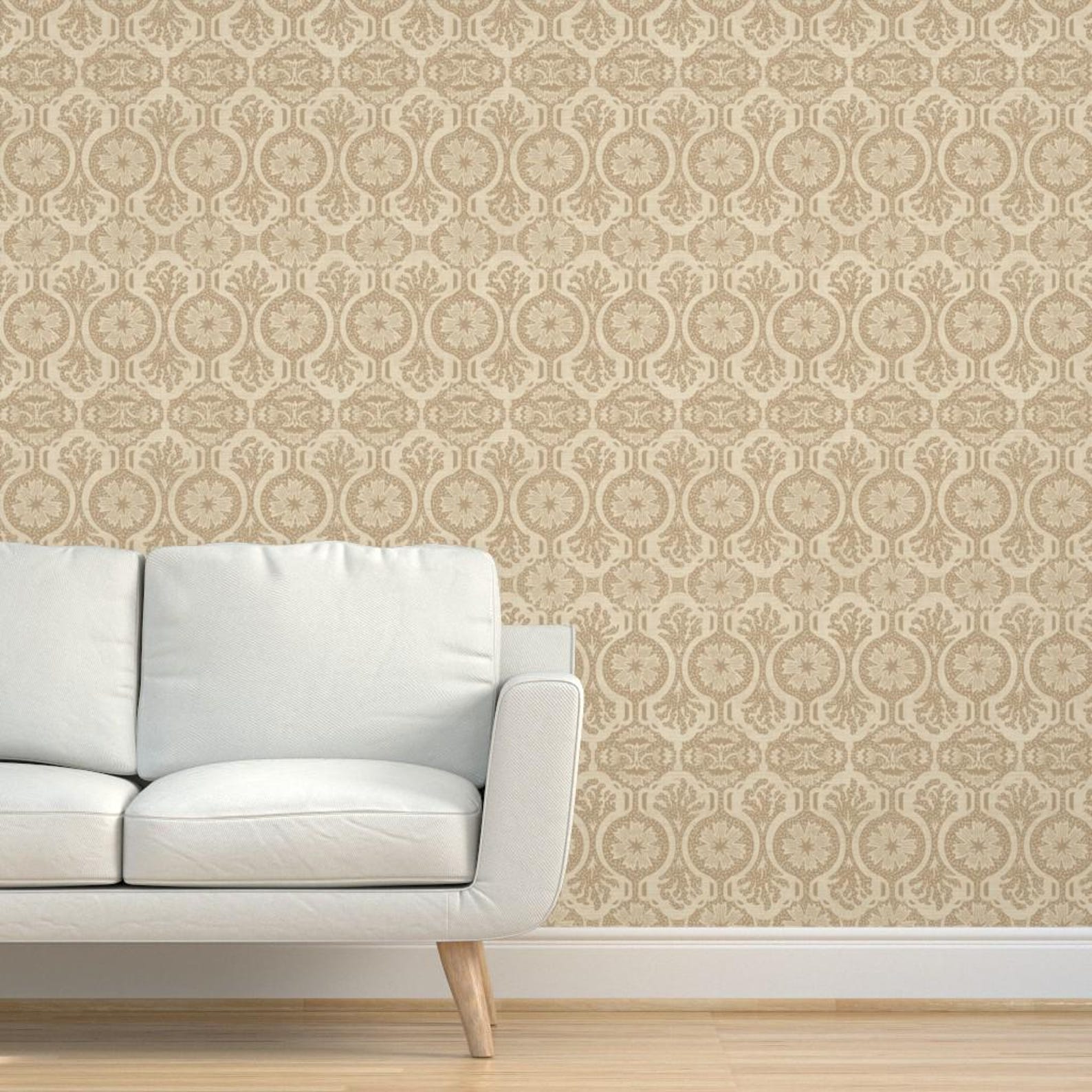 Neutral Damask Grasscloth Wallpaper - Sandy Brown Victorian by Jen ...